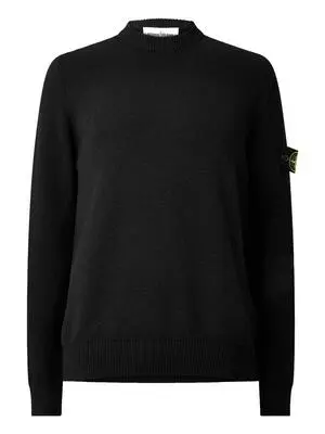 Stone Island Crew Neck Sweater With Signature Patch - Black