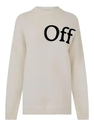 Off-White Crew Neck Knit Sweater With Graphic Detail - No
