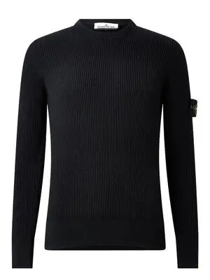 Stone Island Stone Island Ribbed Crew Neck Knit Sweater With Fitted Long Sleeves Black