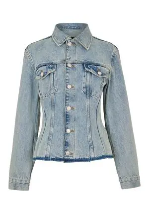 7 For All Mankind Collared Long Sleeve Denim Jacket - Blue