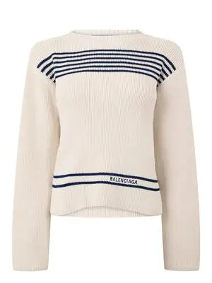 BALENCIAGA Balenciaga Off-White Striped Crew Neck Knit Sweater