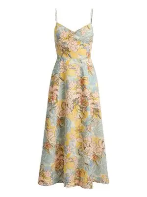 Ralph Lauren Spaghetti Strap Floral Print Midi Dress - Nude