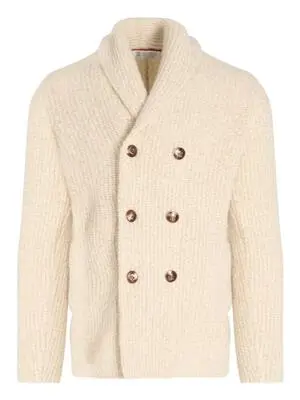 Brunello Cucinelli Double Breasted Shawl Collar Cardigan - Cream