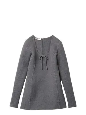 Miu Miu Double-layer Wool Dress With Bow Neckline - Grey