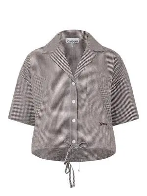 GANNI Ganni Cropped Gingham Shirt Gray