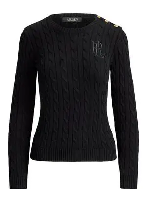 Ralph Lauren Cable Knit Crew Neck Jumper With Button Detail - Black