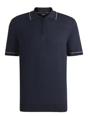 Hugo Boss Half-zip Linen Polo Shirt - Dark Blue