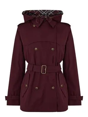 Burberry Double-breasted Trench Coat With Hood - Brown