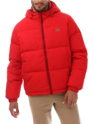 Lacoste Quilted Down Jacket With Crocodile Detail - Red