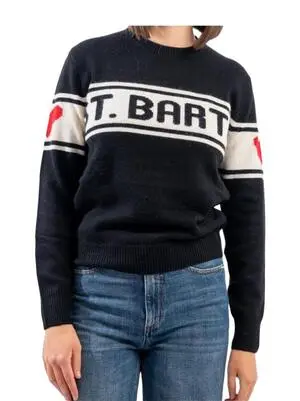 MC2 SAINT BARTH Crew Neck Knitwear With Ribbed Details - Black
