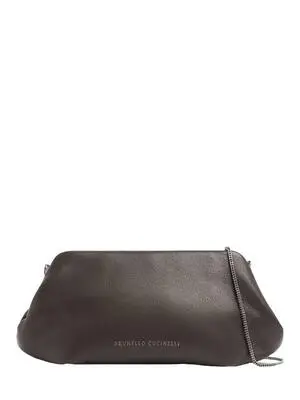 Brunello Cucinelli Soft Leather Pouch With Chain Strap - Black