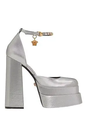 Versace Block Heel Mules With Ankle Strap - Gray