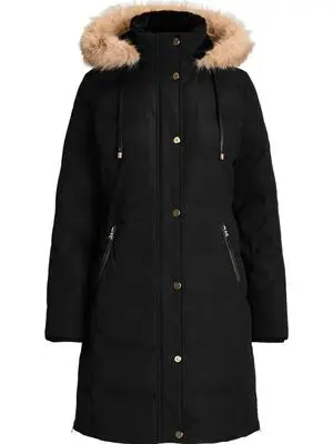 Ralph Lauren Hooded Midlength Down Coat With Fur Trim - Black
