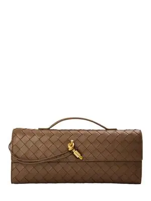 Bottega Veneta Woven Sheepskin Clutch With Top Handle - Brown