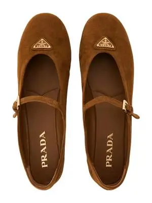 Prada Prada Triangle Logo Suede Ballerinas Brown