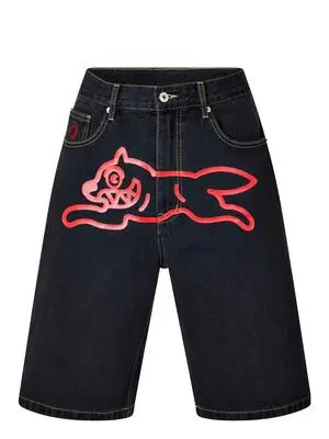 ICECREAM Denim Shorts With Embroidered Details - Black