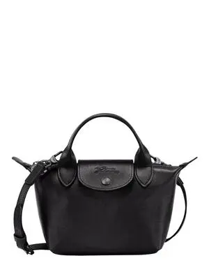 Longchamp Leather Handbag With Detachable Shoulder Strap - Black