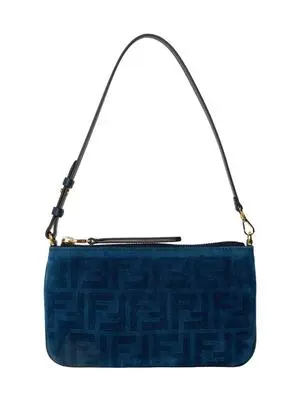 Fendi Embossed Ff Logo Zippered Underarm Bag - Blue