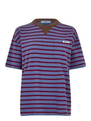 Prada Striped V-neck T-shirt With Pocket Detail - No