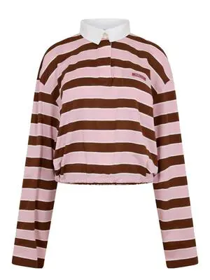 Prada Cropped Long-sleeve Rugby Polo Shirt With Stripes - No