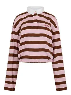 Prada Cropped Long-sleeve Rugby Polo Shirt With Stripes - Pink