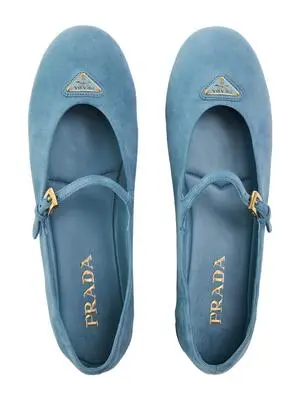 Prada Prada Triangle Logo Suede Ballerinas Blue