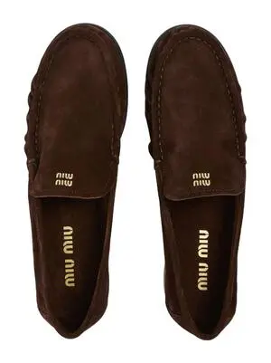Miu Miu Logo Loafers - Brown