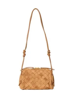 Bottega Veneta Woven Suede Crossbody Bag - Brown