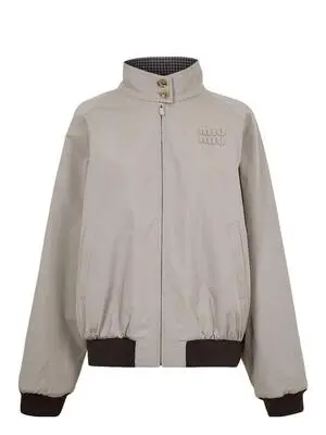 Miu Miu Zip-up Jacket With Embossed Logo - Gray