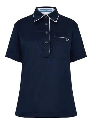 Prada Navy Short Sleeve Polo Shirt With Contrast Trim - Black