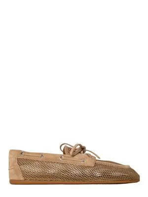 Miu Miu Lace-up Front Mesh Flats - Brown