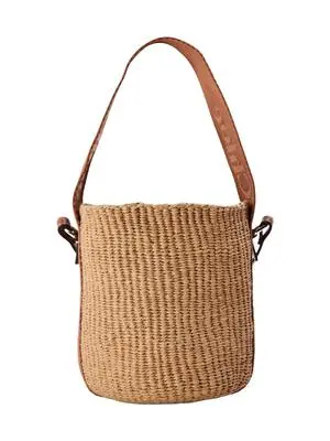 Chloé Chloe Natural Woven Bucket Bag With Leather Strap Brown