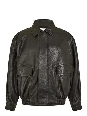 Saint Laurent Leather Bomber Jacket - Black