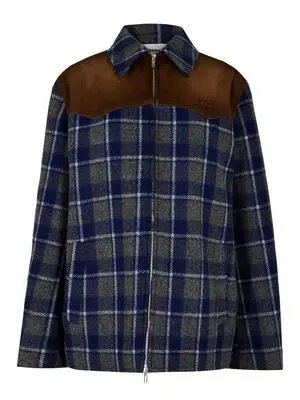 MIU MIU Miu Miu Wool-Blend Zip-Up Shirt Jacket With Suede Yoke