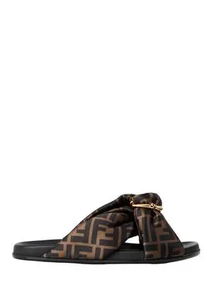 Fendi Logo Satin Slippers - Black