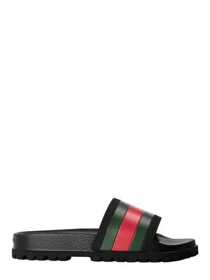 Gucci Web Stripe Rubber Slides - Black