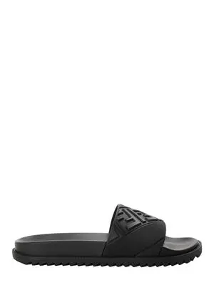 Fendi Logo Embossed Flat Slides - Black