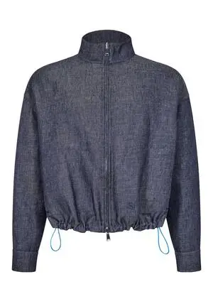 Fendi Stand Collar Zip-up Denim Jacket - Gray