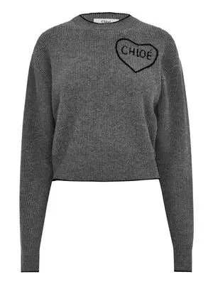 Chloé Chloé Cropped Crew Neck Sweater With Heart Embroidery Black
