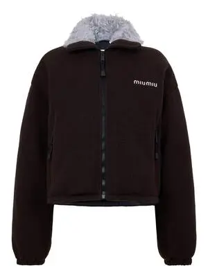 Miu Miu Zip-up Fleece Jacket With Faux Fur Collar - Black