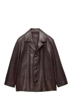 Prada Nappa Leather Caban Jacket - Brown