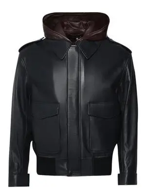 Loewe Hooded Leather Jacket - Navy