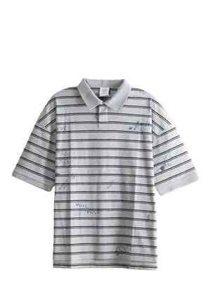 Vetements Scribbled Polo Shirt Melange And Black Stripes - Grey