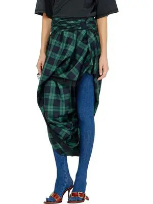 DIESEL® Draped Tartan Midi Skirt With Lace Trim - Multicolor
