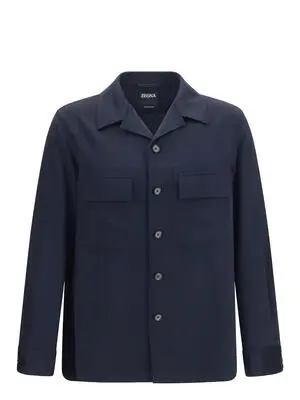 Zegna Cashmere Shirt Jacket With Classic Collar - Blue