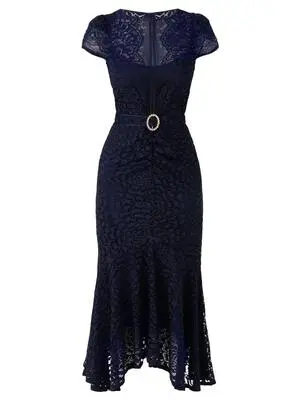 SACHA DRAKE Navy Lace Midi Dress - Blue