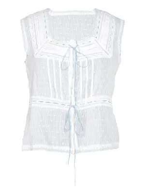 ROSE & NANCY Dora Ivory Lace Trim Sleeveless Blouse - White