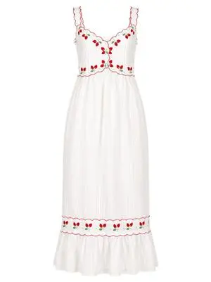 ROSE & NANCY Elsie Strawberry Embroidery Cotton Maxi Dress - White