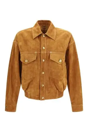 Versace Leather Button Jacket - Brown