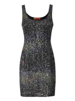 Missoni Sequin Embellished Zig-zag Pattern Sleeveless Scoop Neck Dress - Black